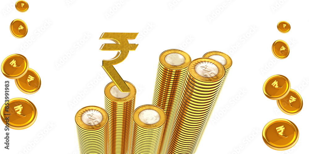 GOLD COIN INDIAN RUPEE.Gold rupee coins. Indian money, stacked golden ...