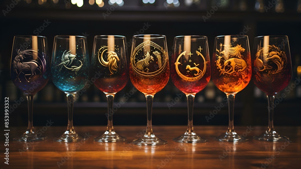 elegant glassware featuring the iconic symbols and sigils Stock Photo ...