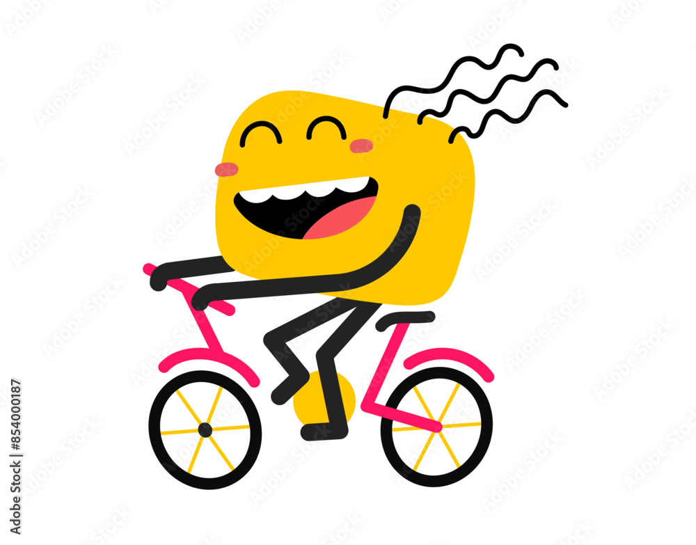 Vector cartoon illustration of cute abstract shape happy character ride ...