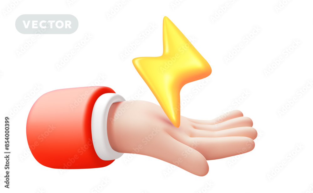 Vector illustration of gesture hand in red sleeve hold lightning on ...