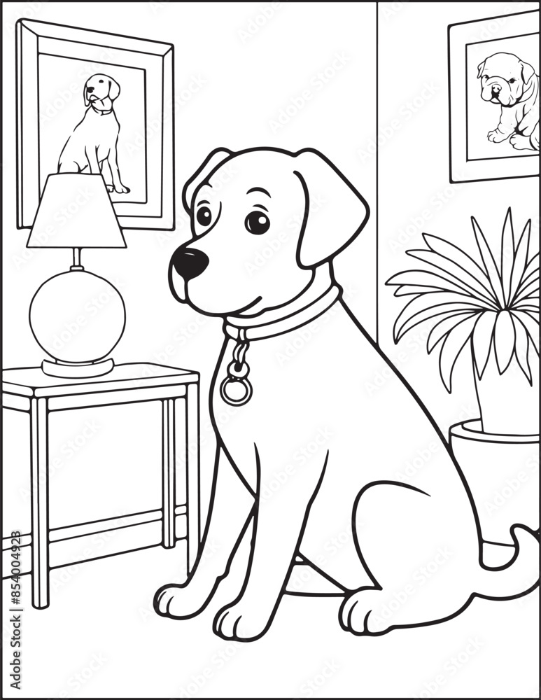 Dog Coloring Page | Cute Dog in a Room Coloring Page | Cute Dog ...