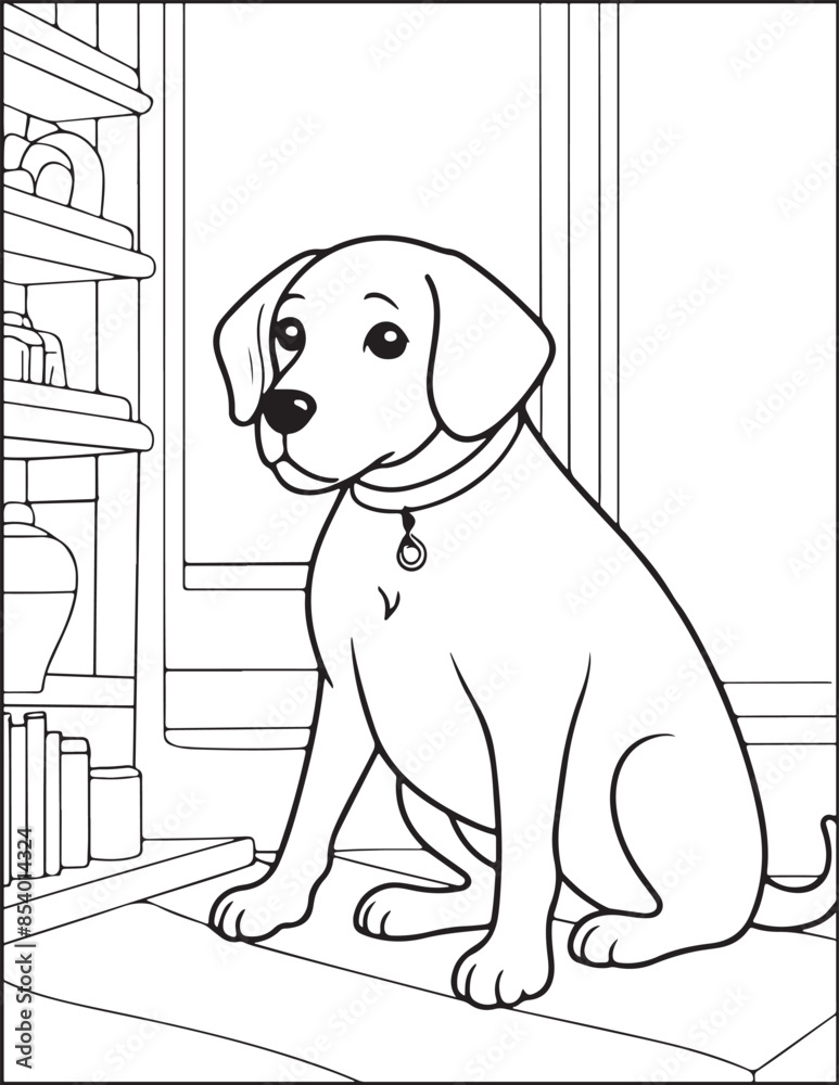 Dog Coloring Page | Cute Dog in a Room Coloring Page | Cute Dog ...