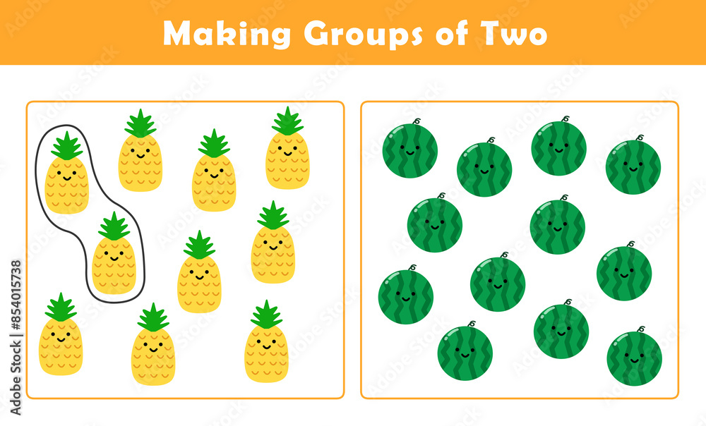 Making Groups of Two Worksheet. Grouping Picture Math Activity for Kids ...