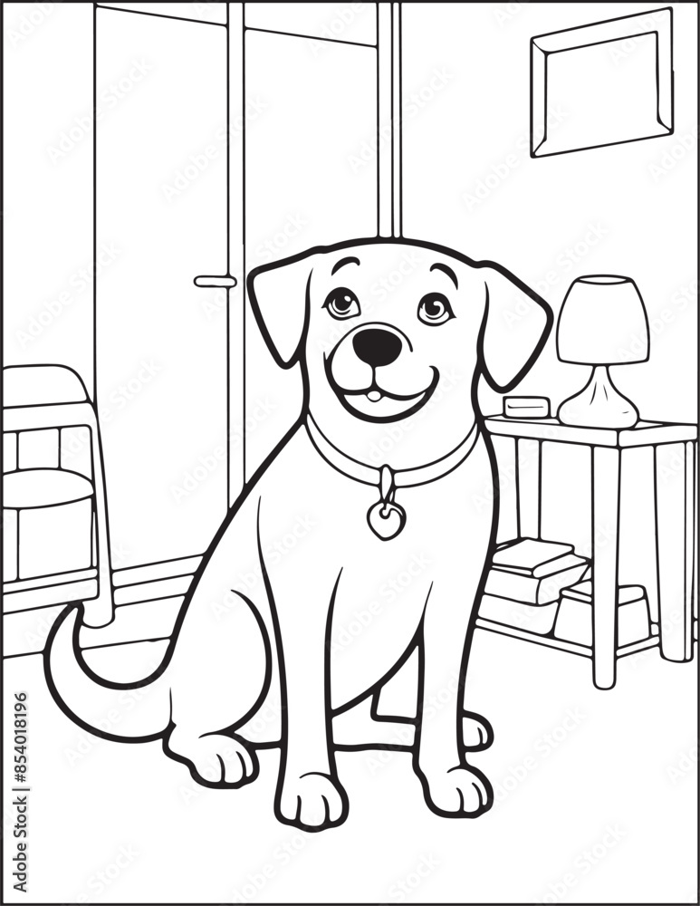 Dog Coloring Page | Cute Dog in a Room Coloring Page | Cute Dog ...