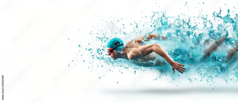 Dynamic image of a swimmer diving into water with a splash effect ...