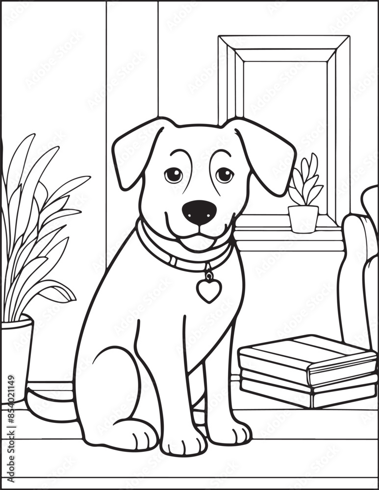 Dog Coloring Page | Cute Dog in a Room Coloring Page | Cute Dog ...