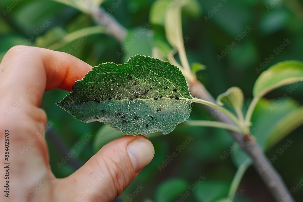 Ants and Aphids. Insect pests. Little black aphid Colony on a green ...