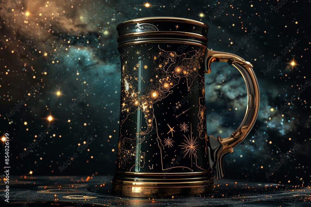 An otherworldly beer label design depicting a deep space scenario where ...