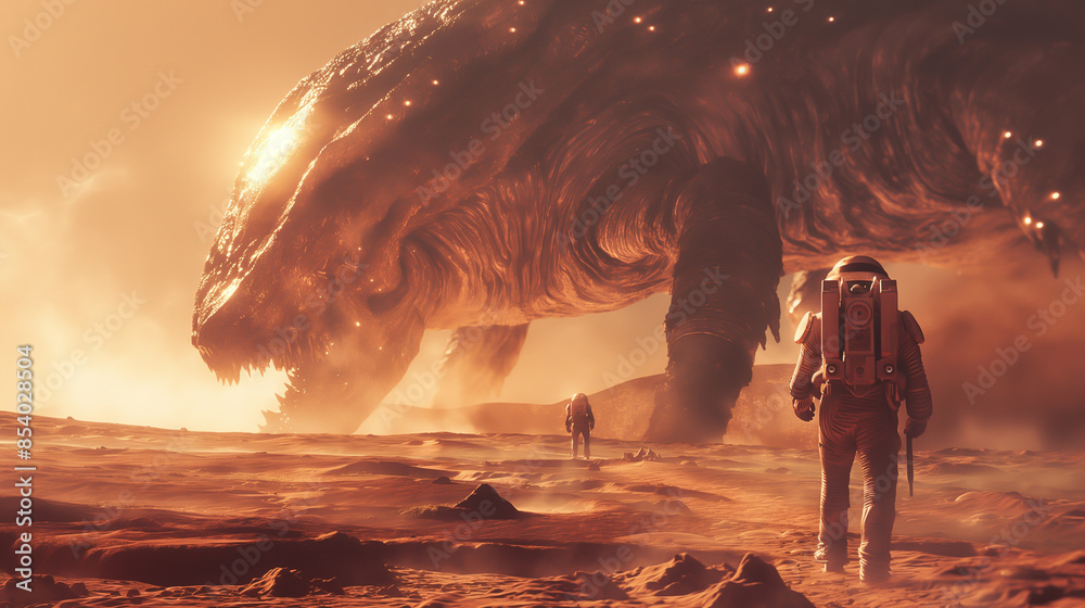 Astronauts face a colossal alien creature on a desolate, red planet ...
