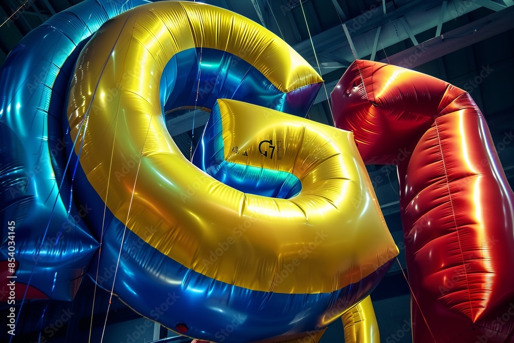 Colorful inflated balloons shaped like letters. Vibrant, eye-catching ... Colorful inflated balloons shaped like letters. Vibrant, eye-catching ...