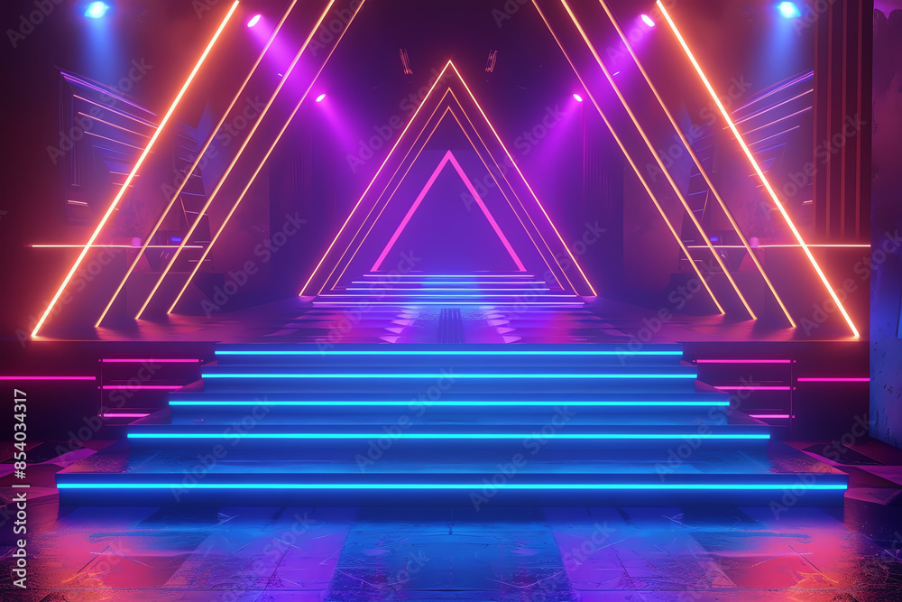 Retro Neon Stage Retrostyle stage with neon lights in classic shapes ...