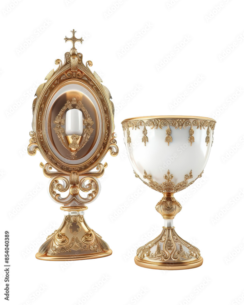 PNG of 3D Christian Eucharist host and chalice, detailed design, gold ...