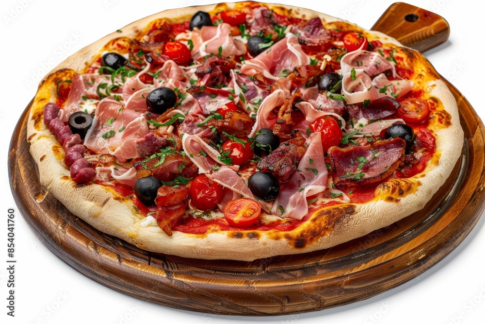 Meat Mix Pizza with Parma Ham, Sausages, Shish Kebab, Bacon, Olives ...