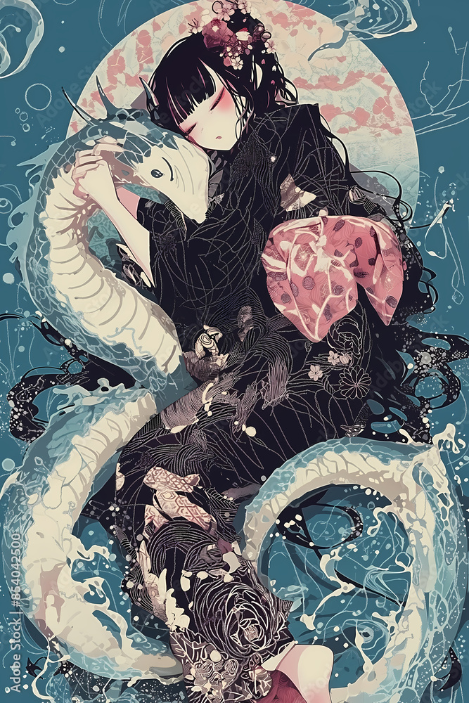 Geisha, Japanese girl in kimono, ancient Japanese girl Japanese dragon ...