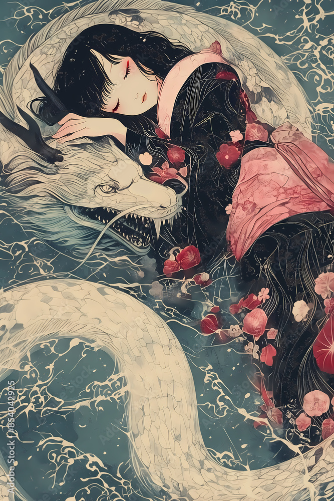Geisha, Japanese girl in kimono, ancient Japanese girl Japanese dragon ...