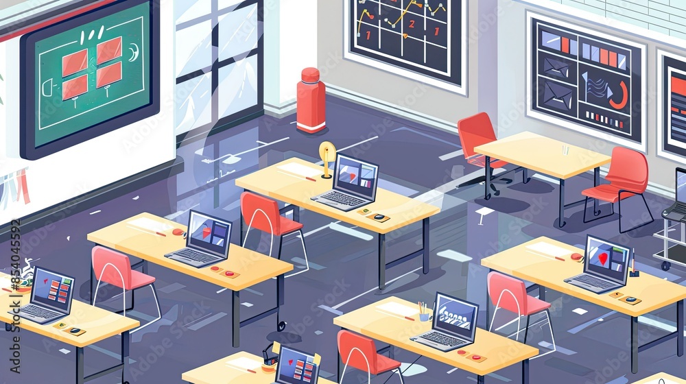 Digital classroom setup with interactive elements Stock Illustration ...
