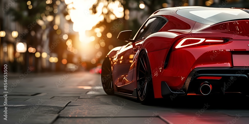 High-resolution image of red performance car doing a burnout on empty ...