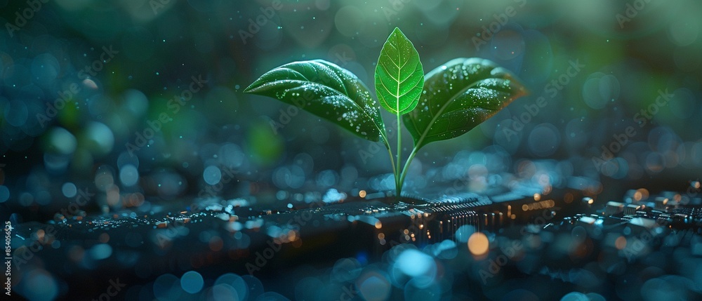 Sprout growing from a semiconductor, showcasing the convergence of ...