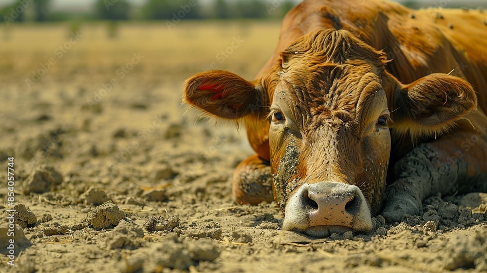 Dehydrated cattle collapsed on dry soil, depicting the harsh reality of ...