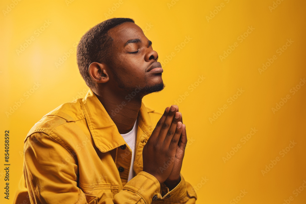 a Black Man Praying at Church: A Black man kneeling in prayer at the ...