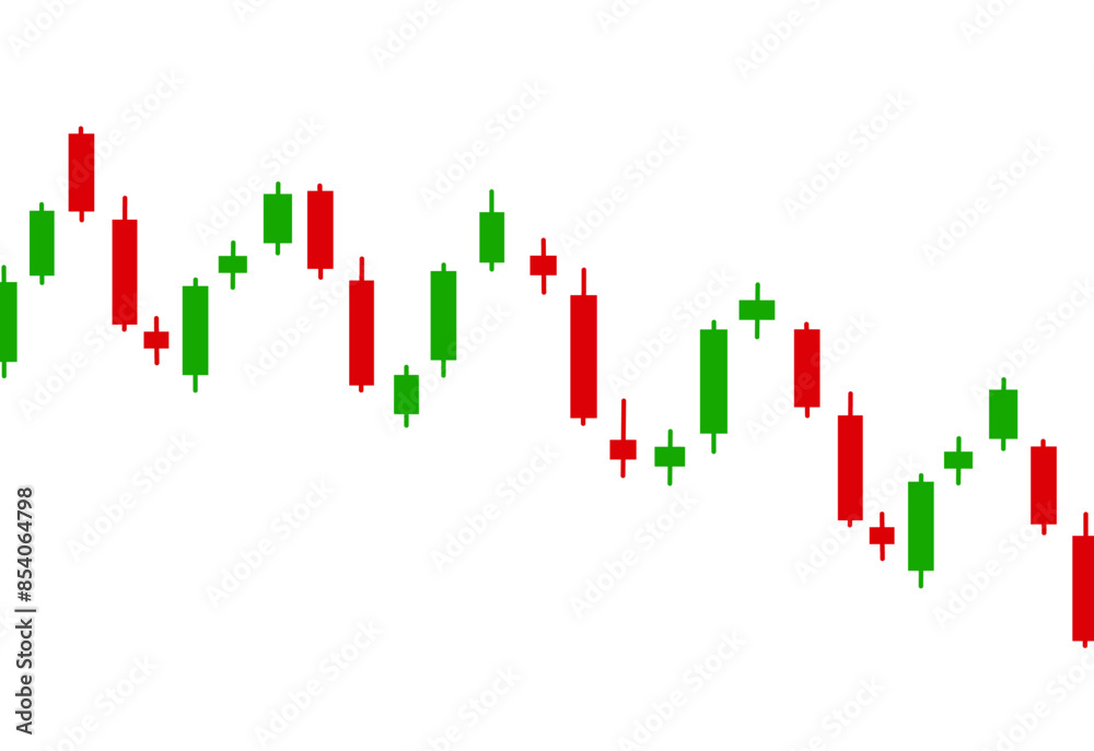 Down trend candlestick bar chart on white background - Stock market ...