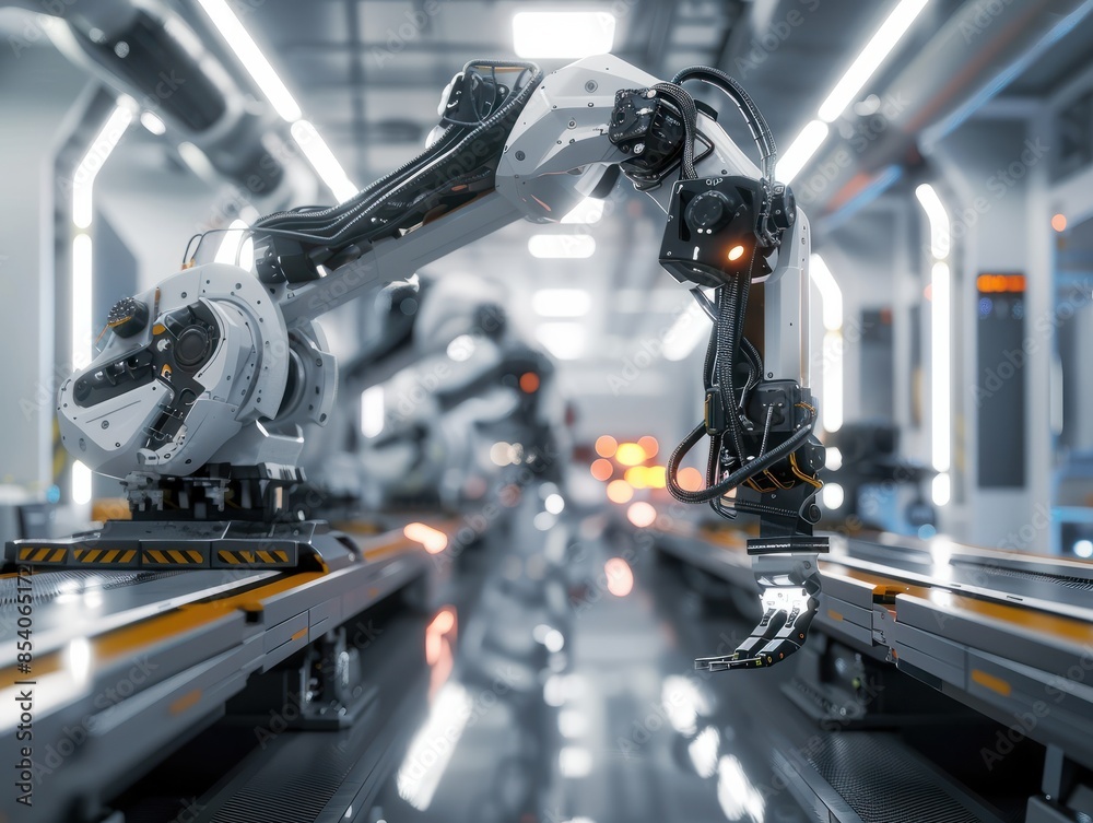 Modern hi-tech facility with automated line and AI-controlled robotic ...