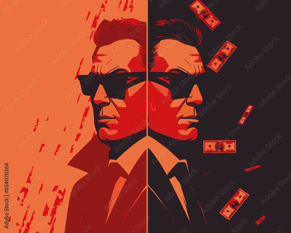 illustration of a white collar criminal illustrating his officcial ...