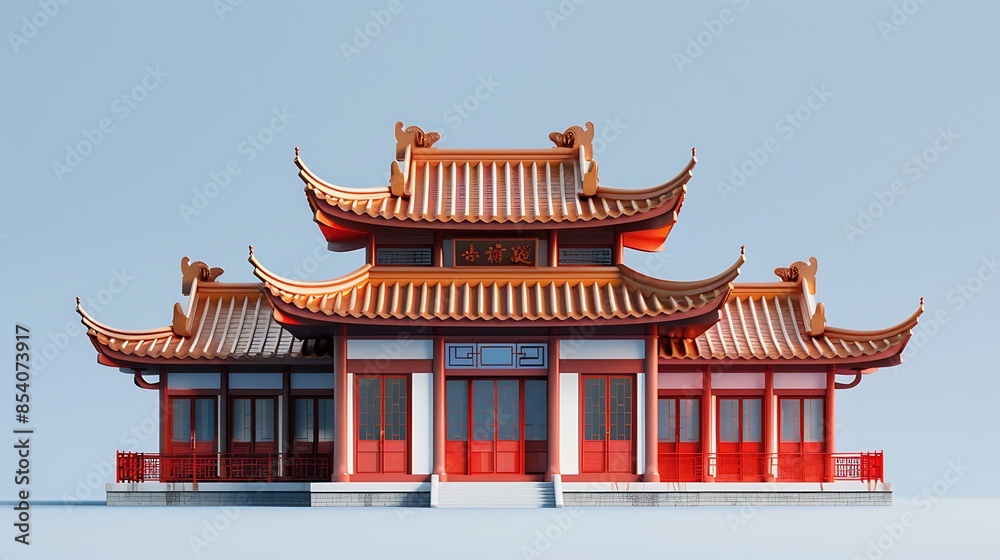 Iconic Chinese architecture house logo rendered in detailed 3D vector ...