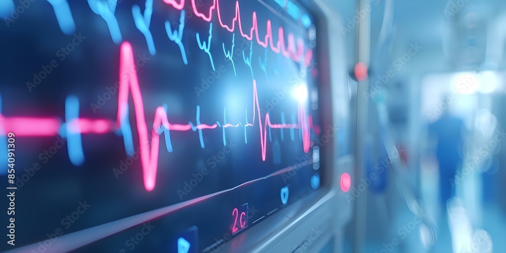 Hospital EKG monitor in ICU tracking patients vital signs and heart ...