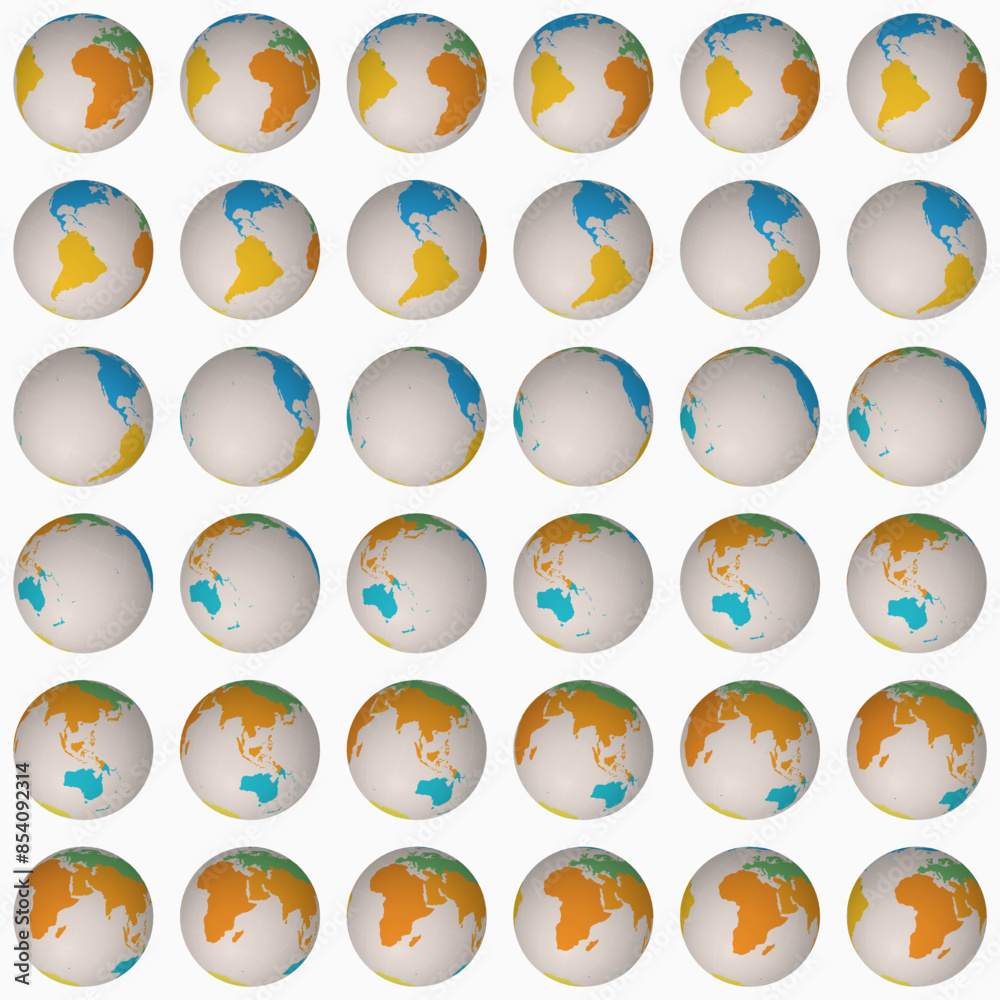 Collection of planet globes. Tilted sphere view. Rotation step 10 ...