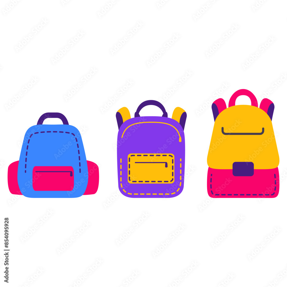 Fashion pop art style.Backpack 90s retro elements set.Vintage nineties ...
