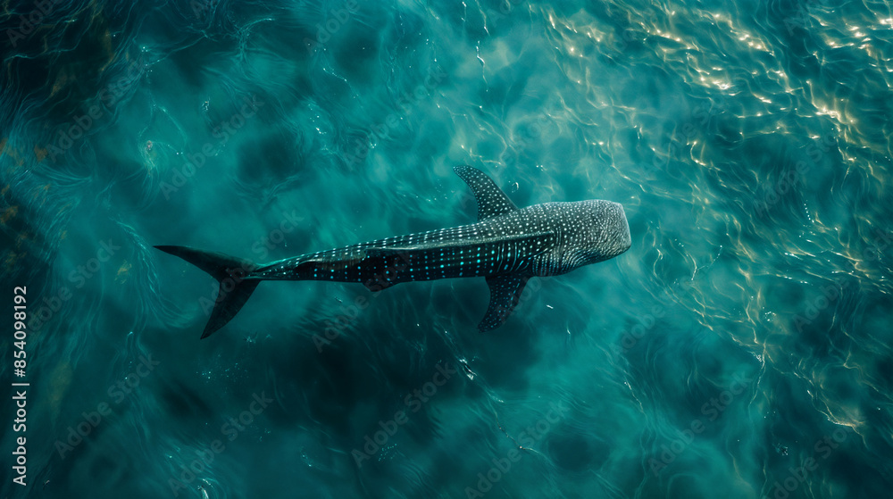 Aerial view of a whale shark swimming in the ocean Stock Photo | Adobe ...