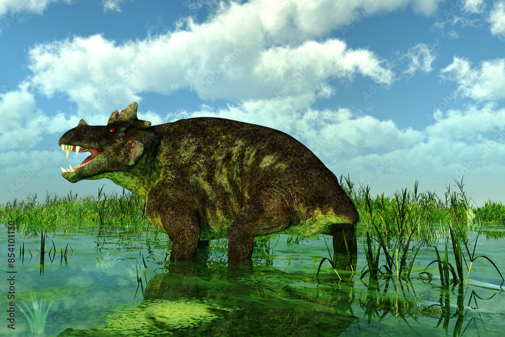 Poster Estemmenosuchus in Swamp - Estemmenosuchus uralensis was an ...