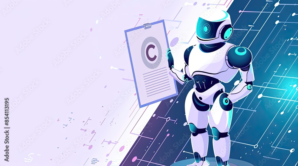 AI robot holding copyrighted artwork, representing AI copyright ...