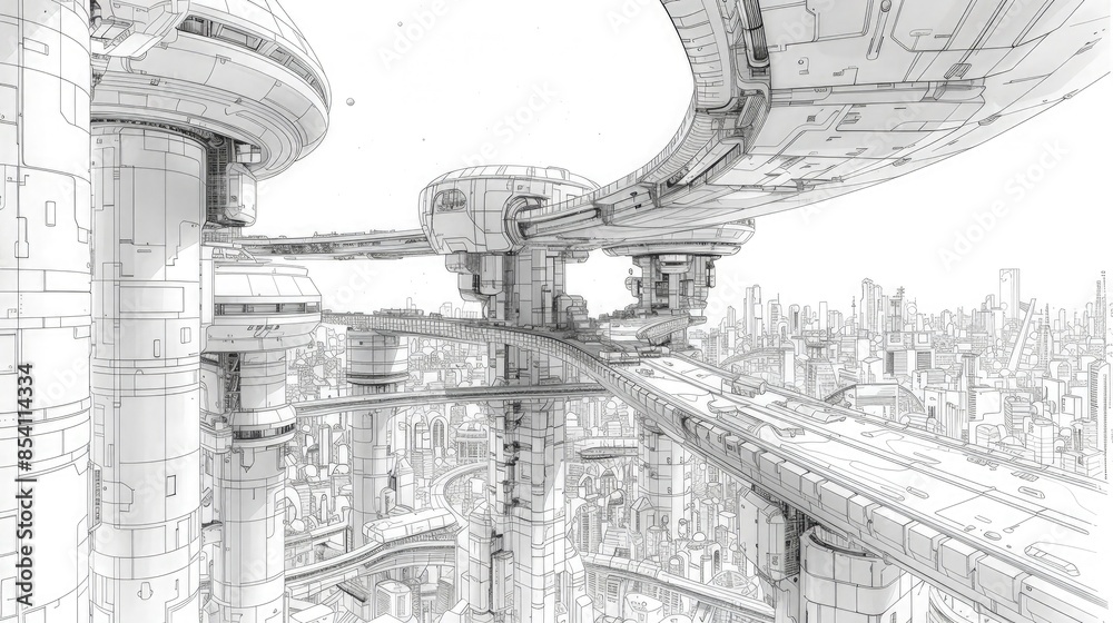 Grayscale Space Base on planet surface. Coloring page for adults. Stock ...
