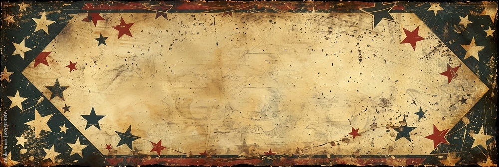 A nostalgic 4th of July banner of vintage American flag, aged paper ...