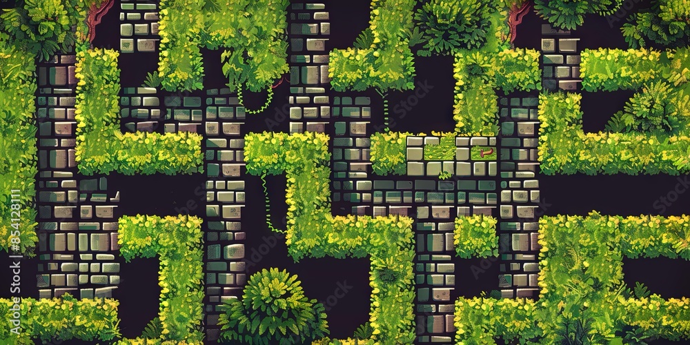 sprite sheet for maze map in pixelated video game map stype Stock ...