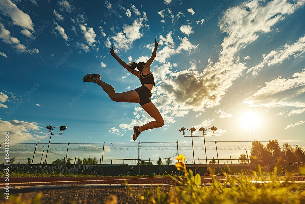 High jump, woman and fitness with exercise, sport and athlete in a ...