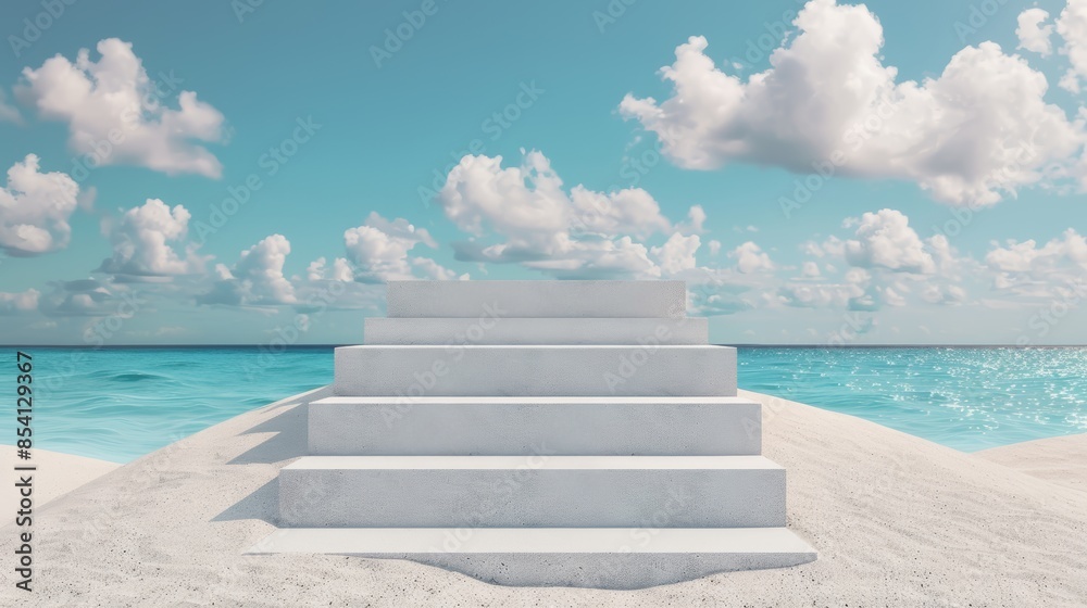 Beach podium for summer product display, 3D sand platform by the sea ...