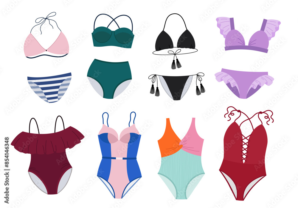 Vector hand draw flat vector cartoon set of stylish lingerie and ...