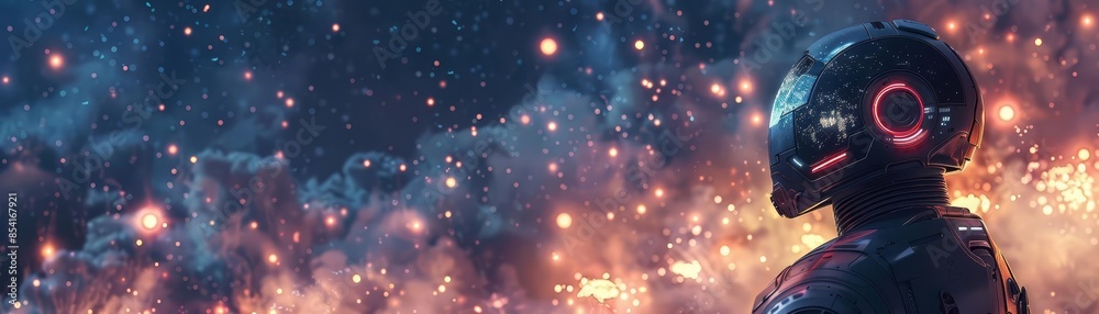 Android robot watching fireworks display, high-resolution, vibrant ...