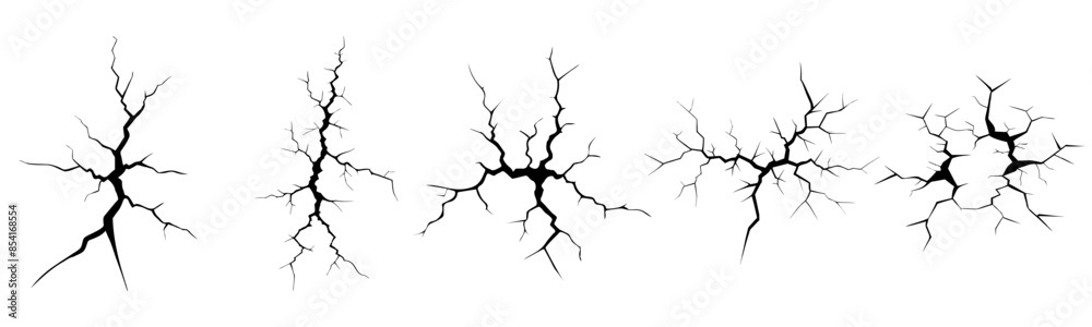 Ground cracks, breaks on land surface. Vector realistic set of fissure ...