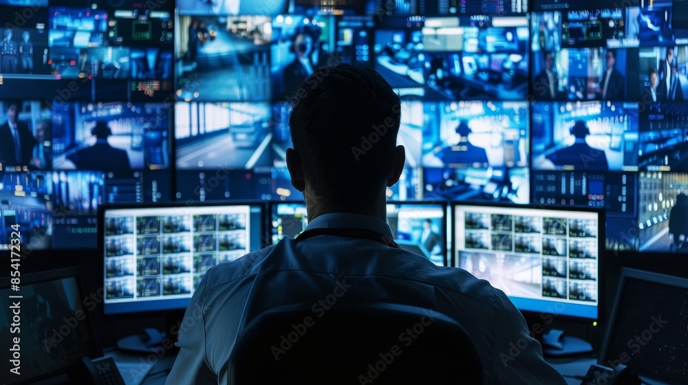 Tech Savvy Analyst Monitoring RealTime Data in HighTech Control Room ...