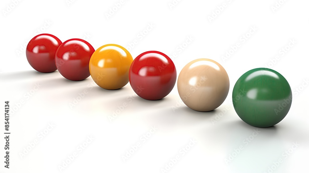 This is an image of a row of billiard balls on a white background. The ...