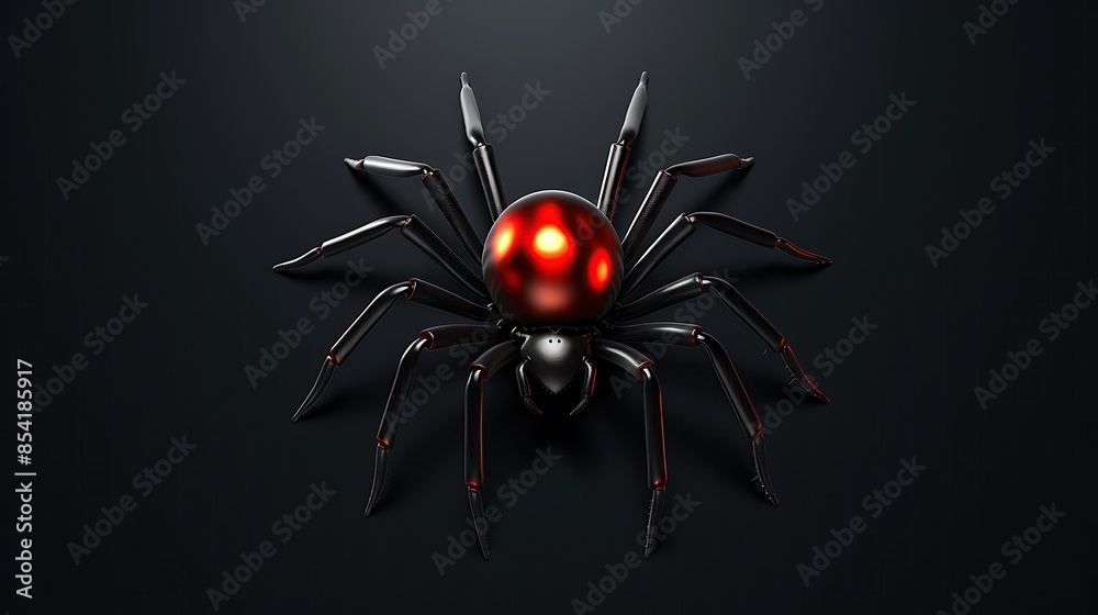 3D rendering of a black widow spider with a red hourglass marking on ...