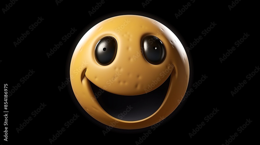 3D rendering of a yellow smiley face with a big smile on its face. The ...