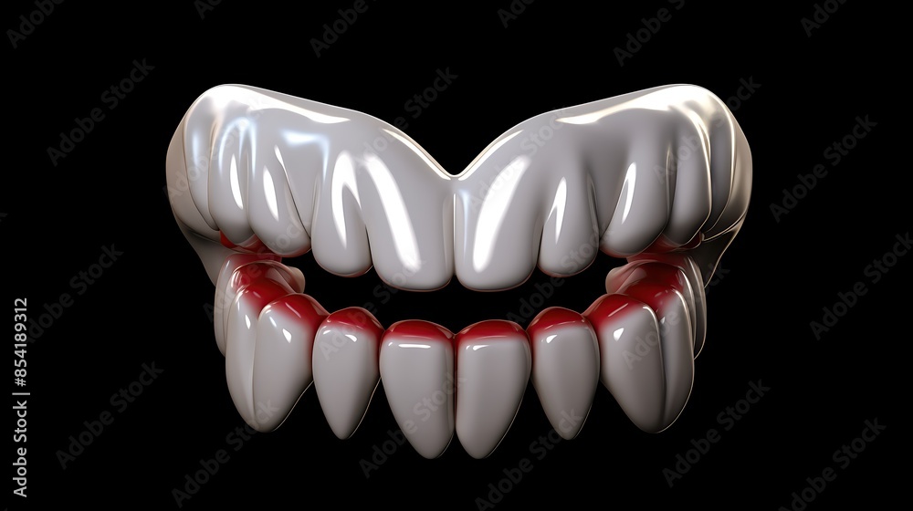 3D illustration of a set of realistic human teeth. The teeth are white ...