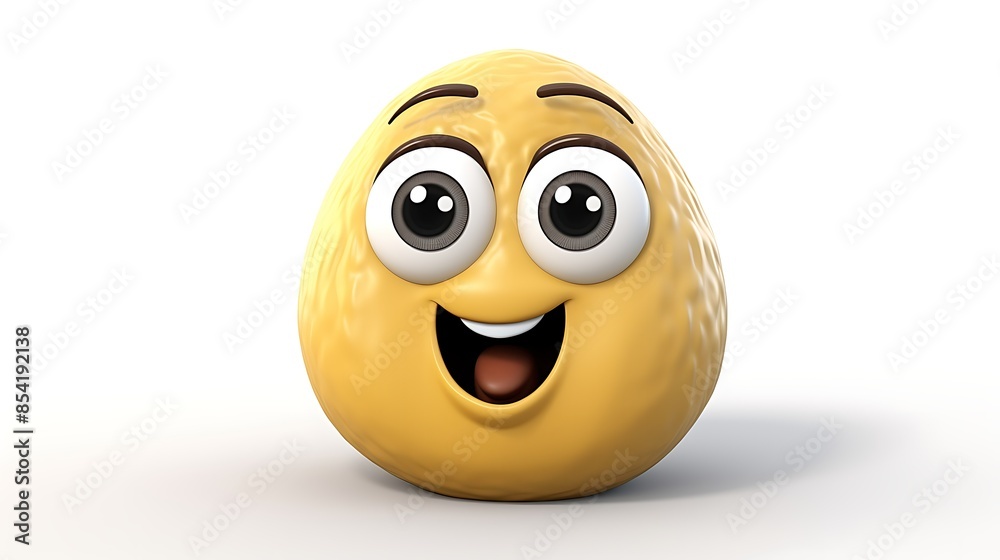 3D rendering of a cute and friendly cartoon walnut character. The ...