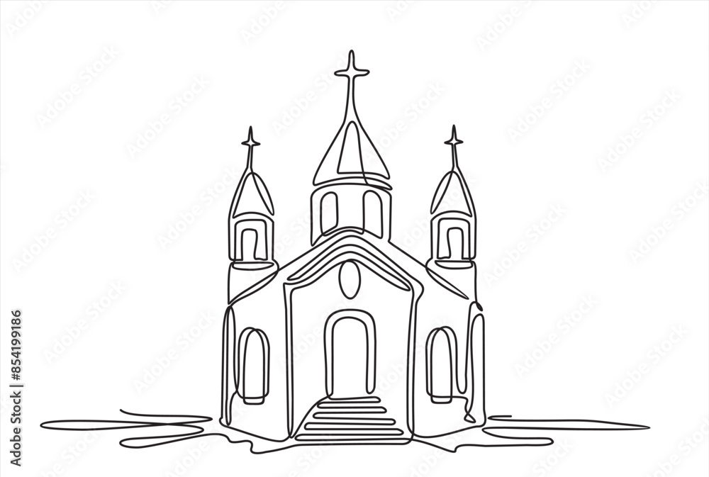 Vecteur Stock Church in continuous line art drawing style. Abstract ...