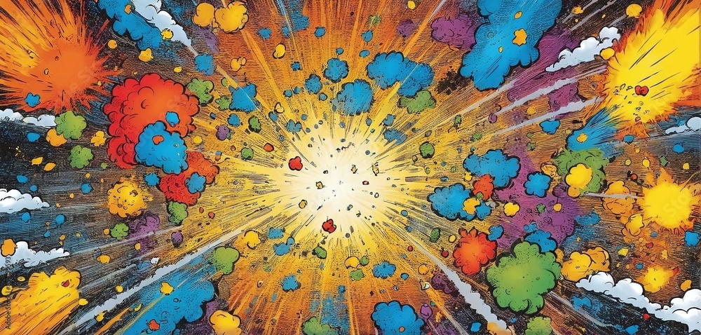 ภาพประกอบสต็อก Cartoon-style explosion in pop art and comic style that ...